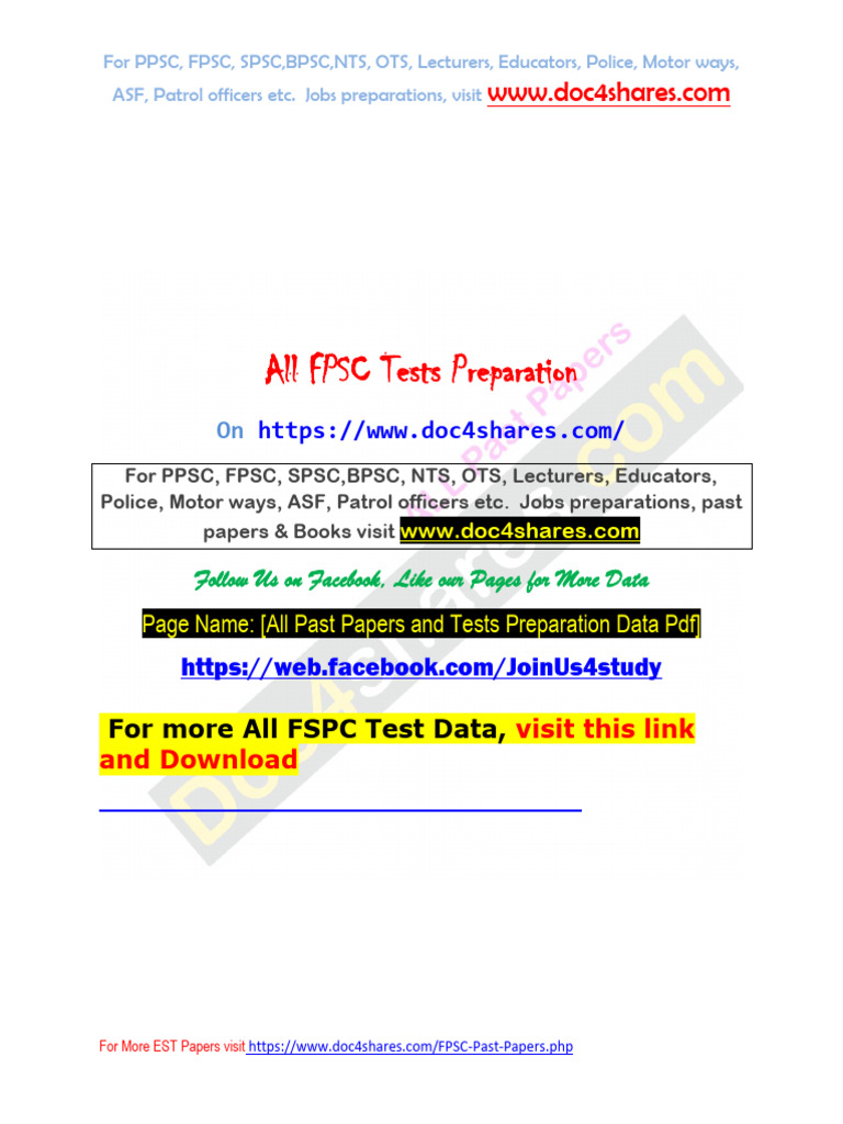 FPSC Past Papers & Test Prep Resources | PDF | Inspector | Emergency ...