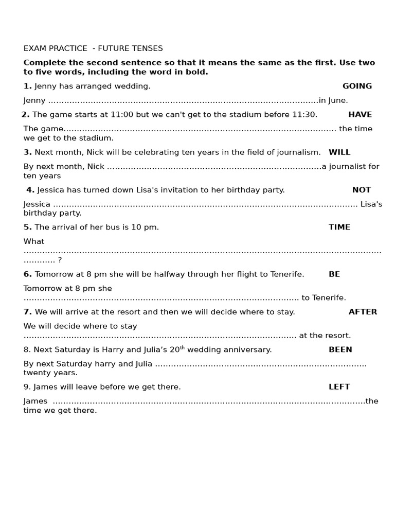 EXAM PRACTICE Future Tenses | PDF