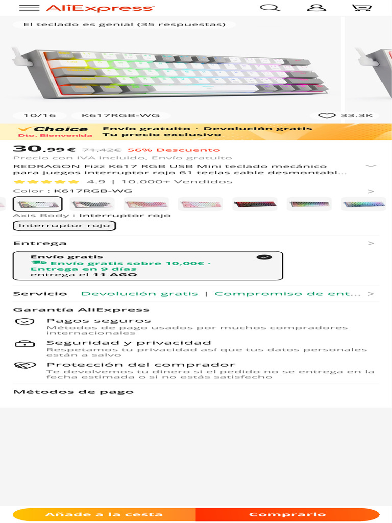 REDRAGON Fizz K617 RGB USB Mini teclado mecánico para juegos ...