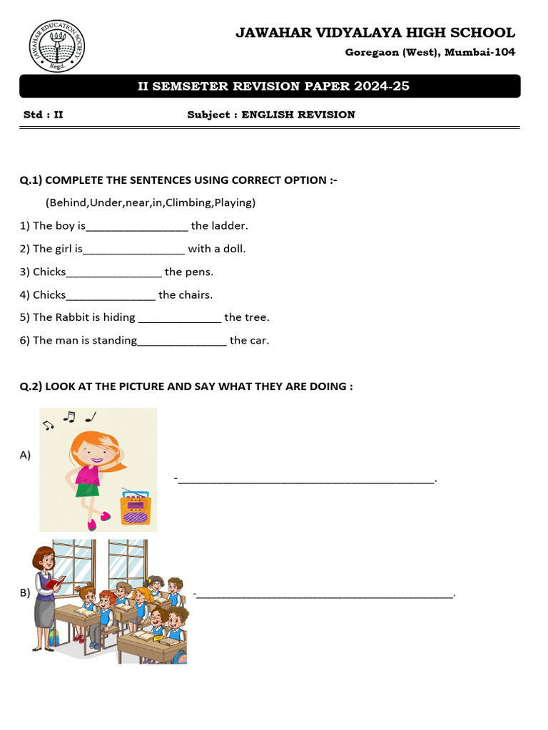 2 STD II Semester English Revision Paper | PDF | Syntax | Grammar