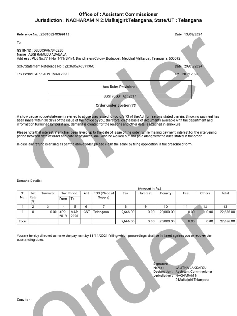 GST Demand Notice for AGGI RAMUDU | PDF | Government | Taxes