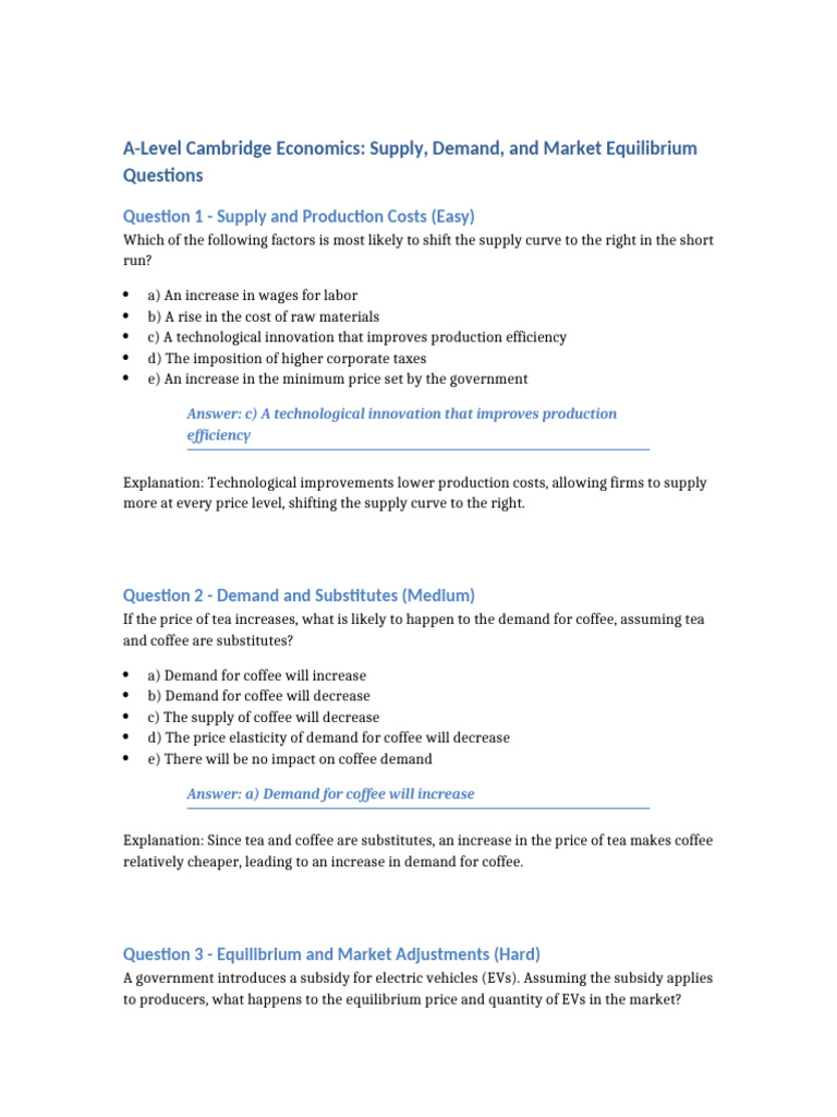 Supply and Demand Exam Questions | PDF | Supply And Demand | Demand