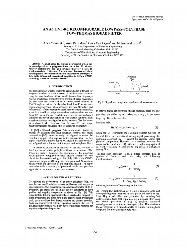 An active-RC Reconfigurable Lowpass-Polyphase Tow-Thomas Biquad Filter ...
