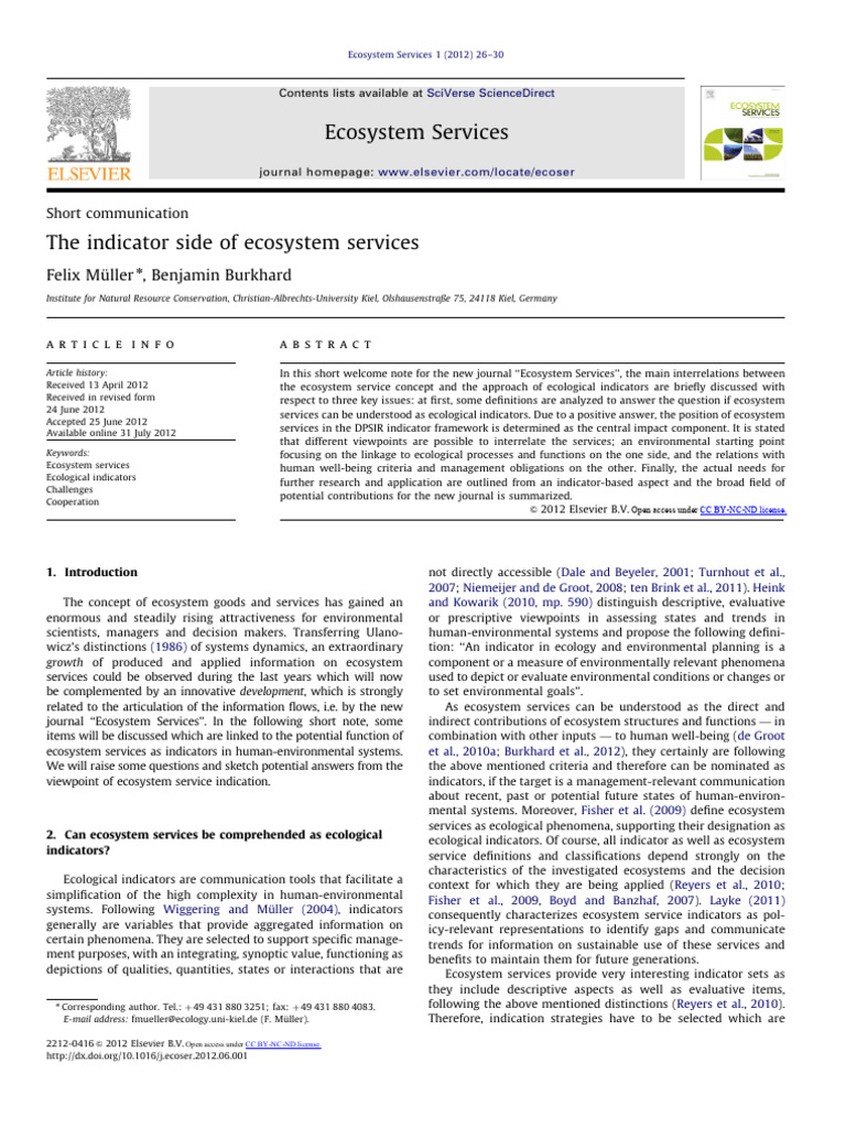 F.mullerB. Burkhard-Ecosystem Services | PDF | Ecology | Ecosystem