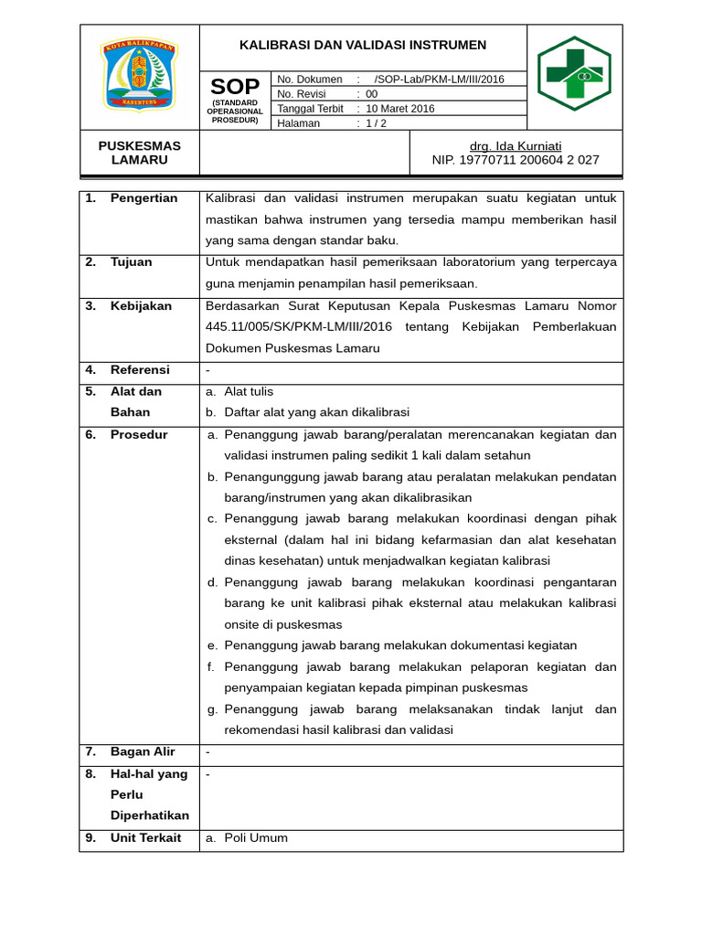 8.1.7.2. Sop Kalibrasi Dan Validasi Instrumen | PDF