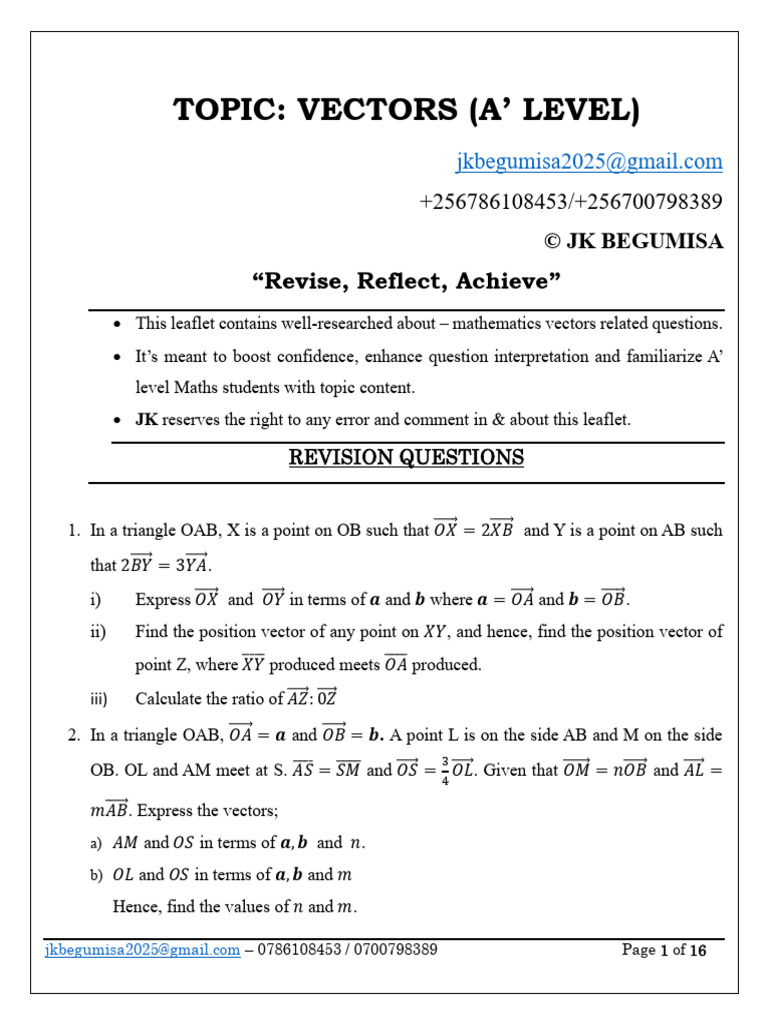 100 A Level Vectors Revision Questions | PDF | Euclidean Plane Geometry | Geometric Shapes