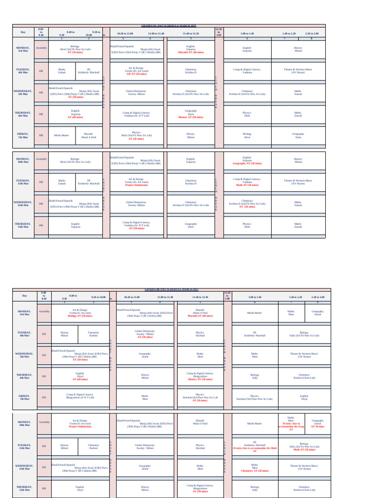 Grade 8 - Aw2 Schedule - March 2025 | PDF | Natural Sciences