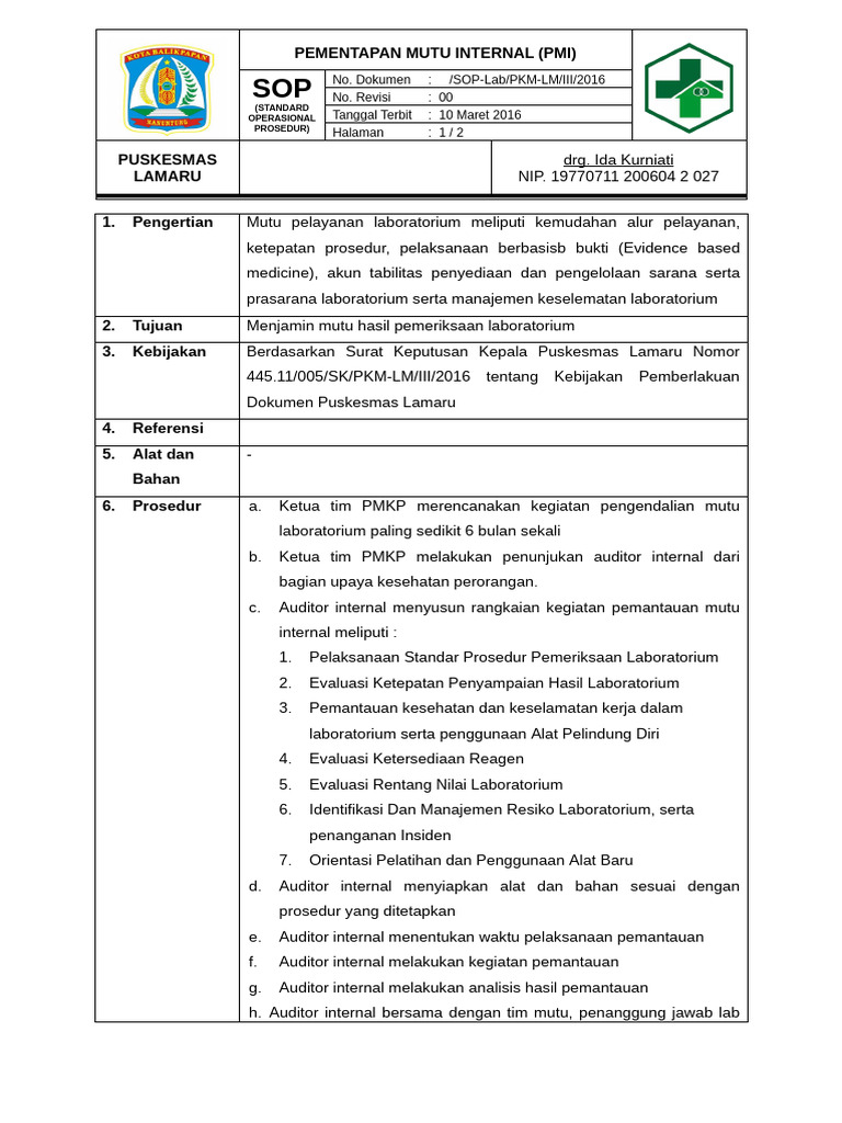 baru 8.1.7.7 SOP PEMENTAPAN MUTU INTERNAL - | PDF