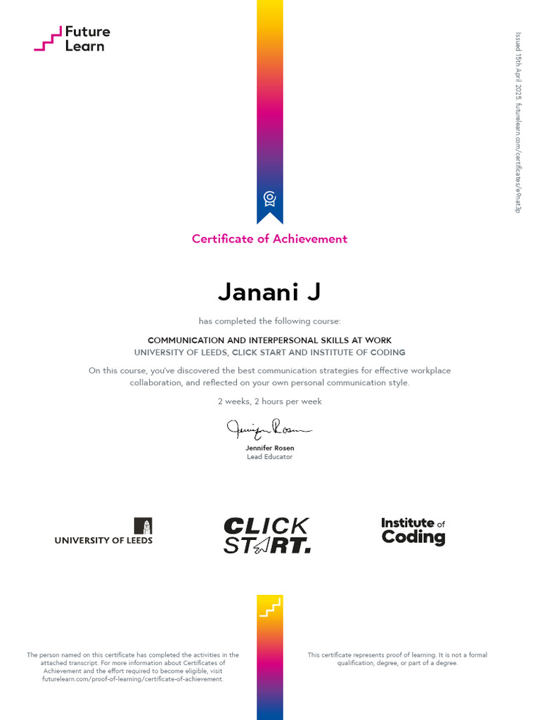 Communication and Interpersonal Skills at Work Certificate of ...