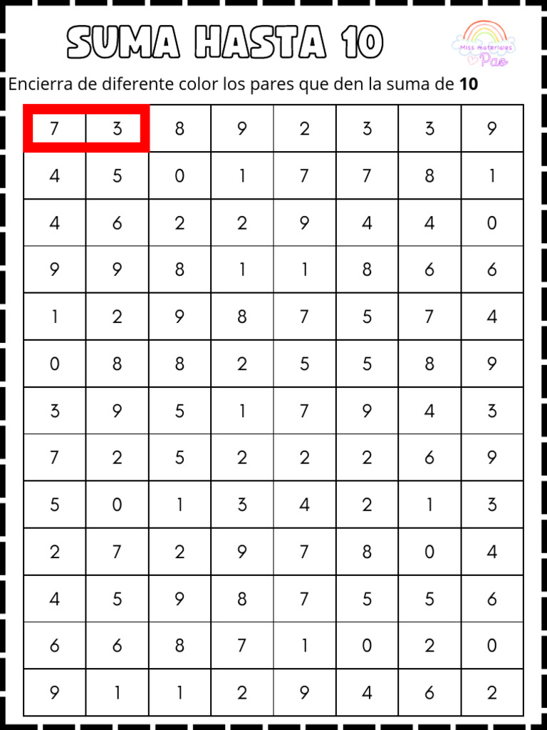 Sopa de Numeros para Trabajar La Suma | PDF