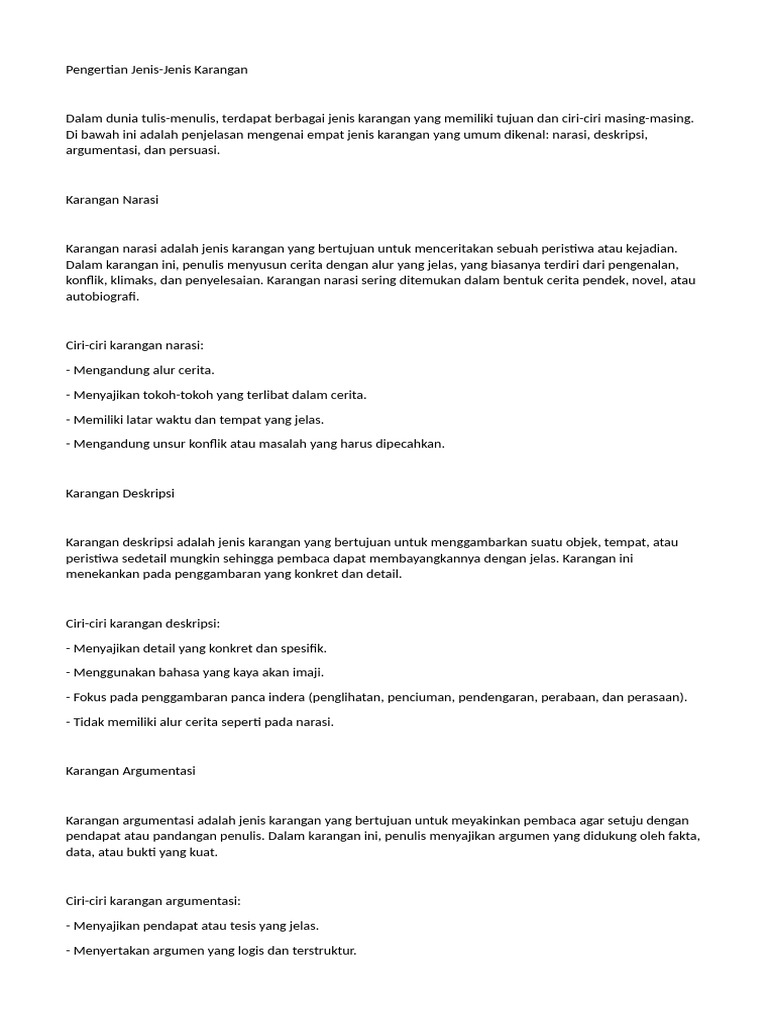 Jenis-Jenis Karangan dalam Tulis-Menulis | PDF