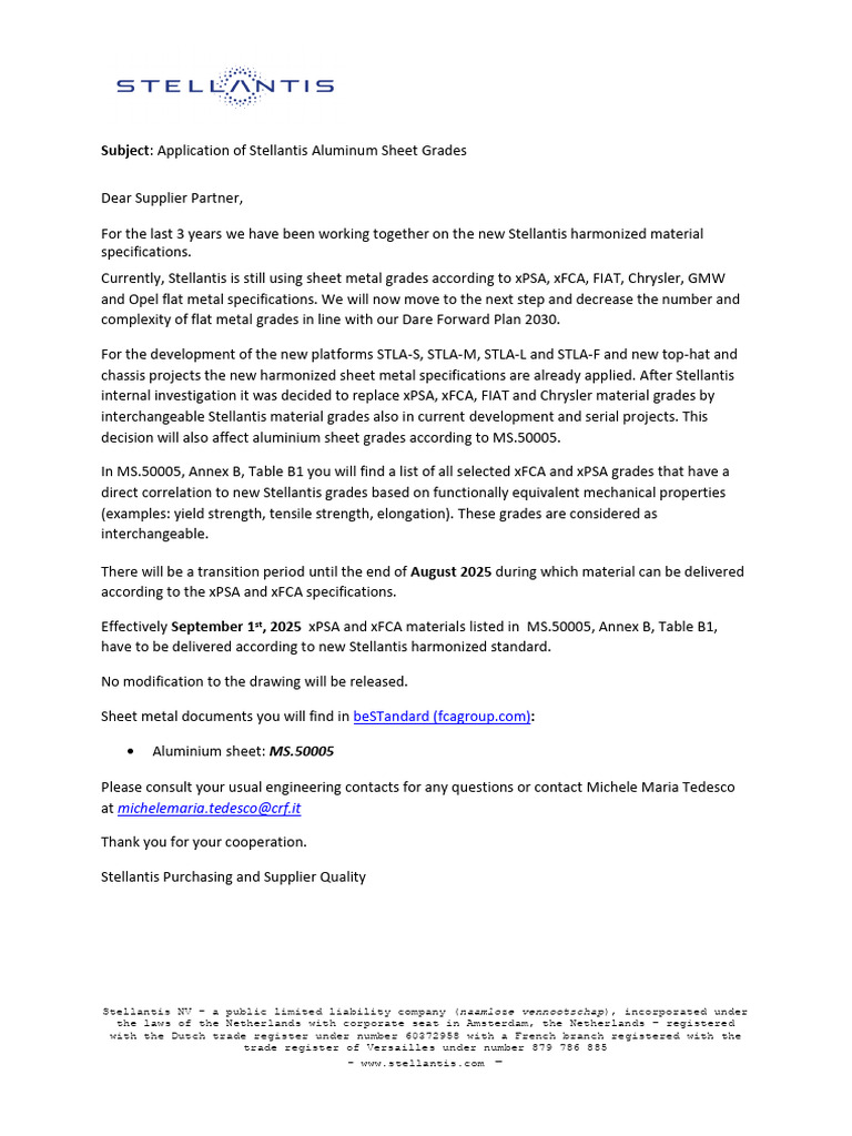 Application of Stellantis Aluminum Sheet Grades | PDF