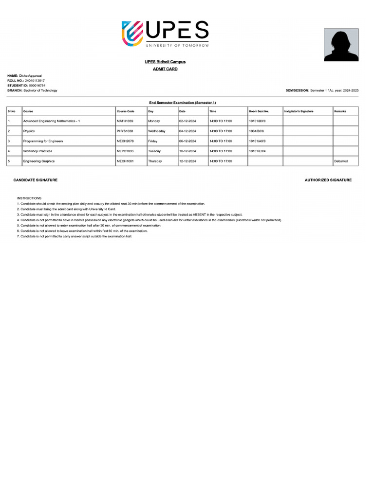 Disha Aggarwal Hall Ticket | PDF