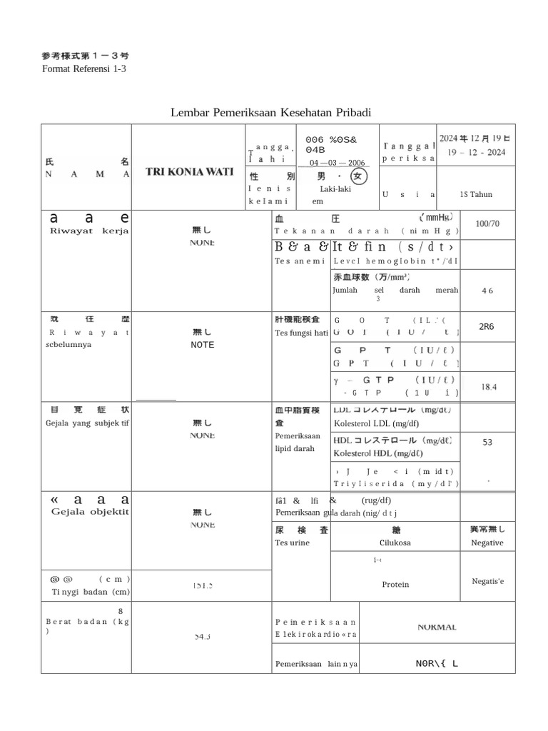 Lembar Pemeriksaan Kesehatan Pribadi | PDF
