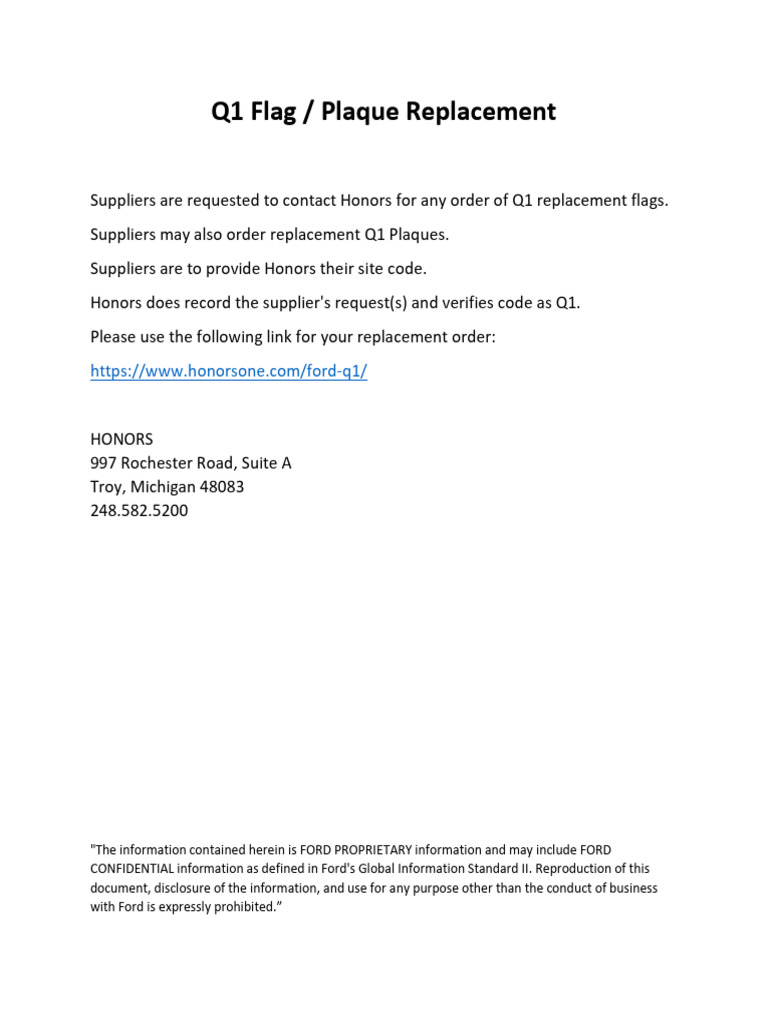 Q1 Plaque and Flag Replacement Information | PDF