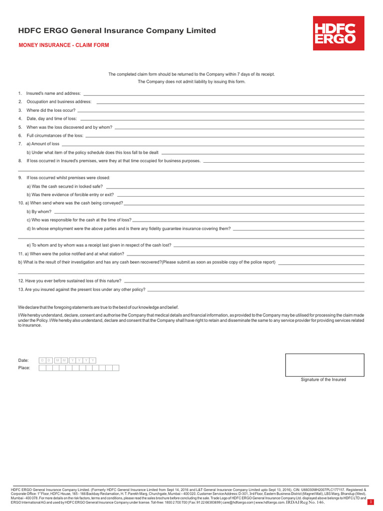 HDFC ERGO Claim Form Instructions | PDF | Insurance | Banks