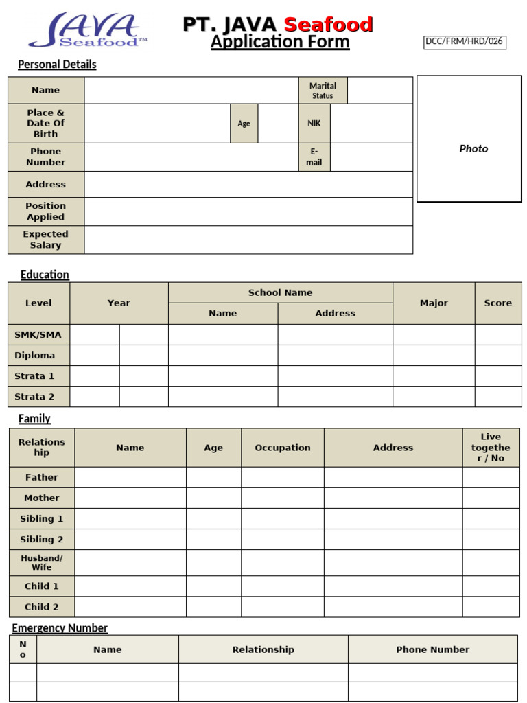 Formulir Biodata Karyawan | PDF
