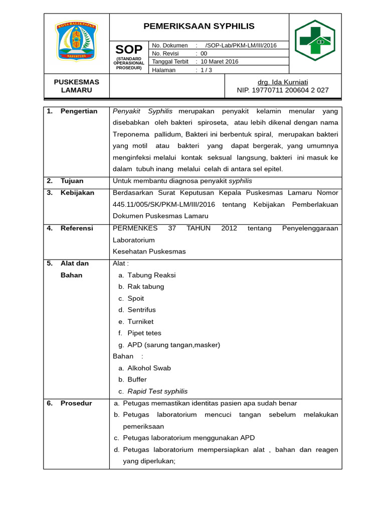 SOP 10 PEMERIKSAAN Syphlis | PDF