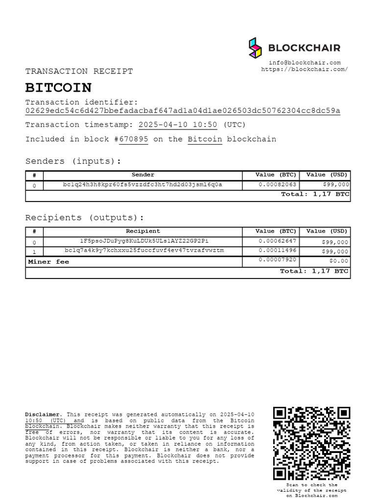 TRANSACTION RECEIPT BITCOIN - Repaired | PDF