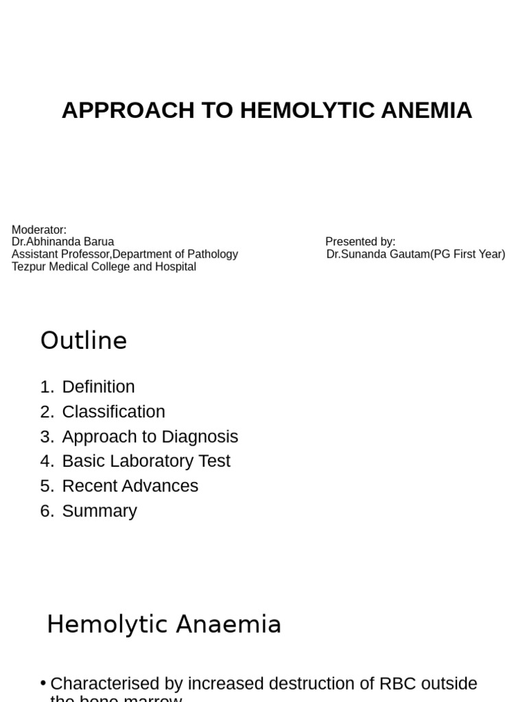 Approach To Hemolytic Anemia 2 | PDF | Anemia | Blood