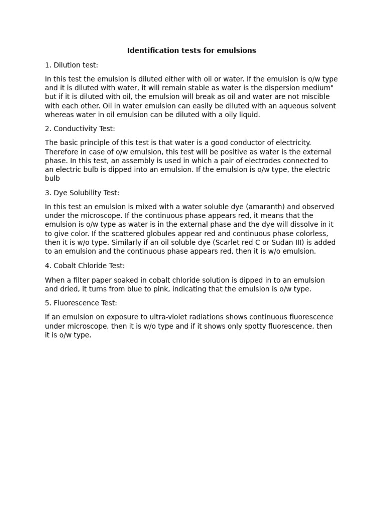 Identification Tests For Emulsions Lecture 3 | PDF