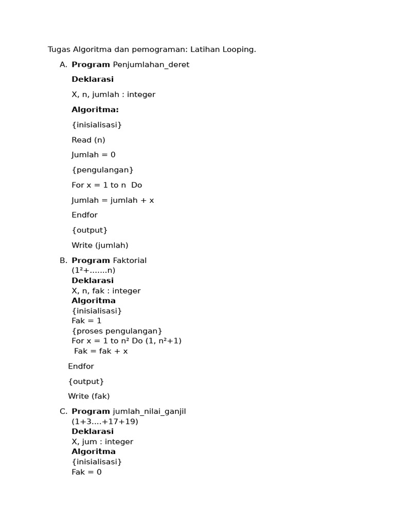 Latihan Algoritma Looping Pemrograman | PDF