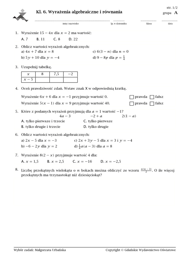 Karta Pracy - Wyr - Alg. | PDF