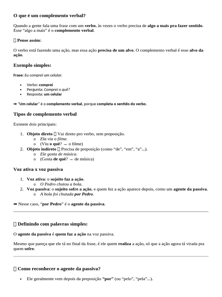 O que é um complemento verbal | PDF | Objeto (gramática) | Assunto ...