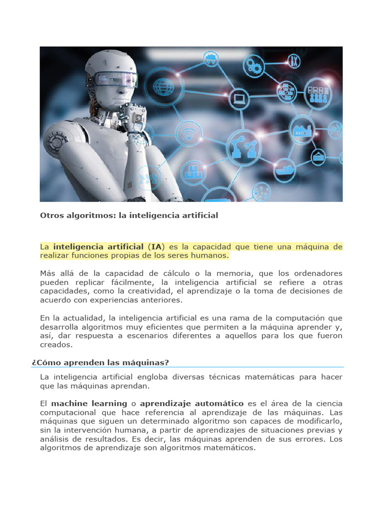 Algoritmos de IA: Aprendizaje y Aplicaciones | PDF | Aprendizaje ...