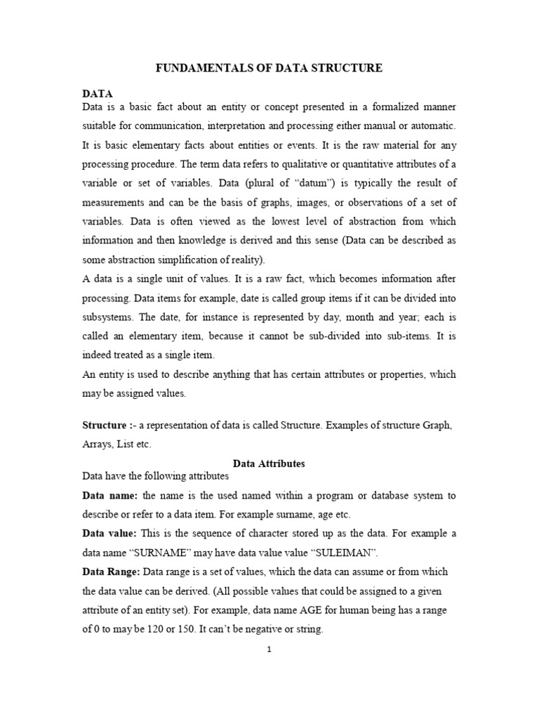 Introduction To Data Structure Pdf Numbers String Computer Science