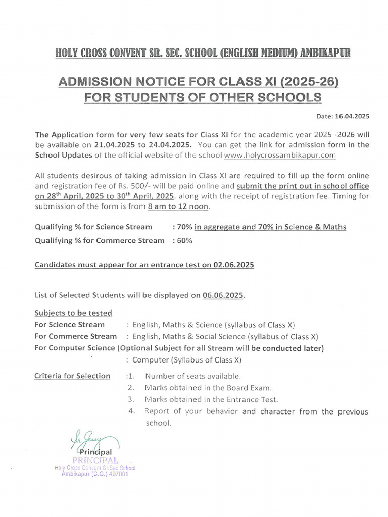 Ad Notice-1 For XI Class - Other Schools | PDF