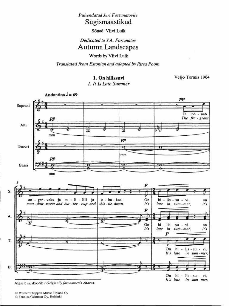 Veljo Tormis - Autumn Landscapes | PDF