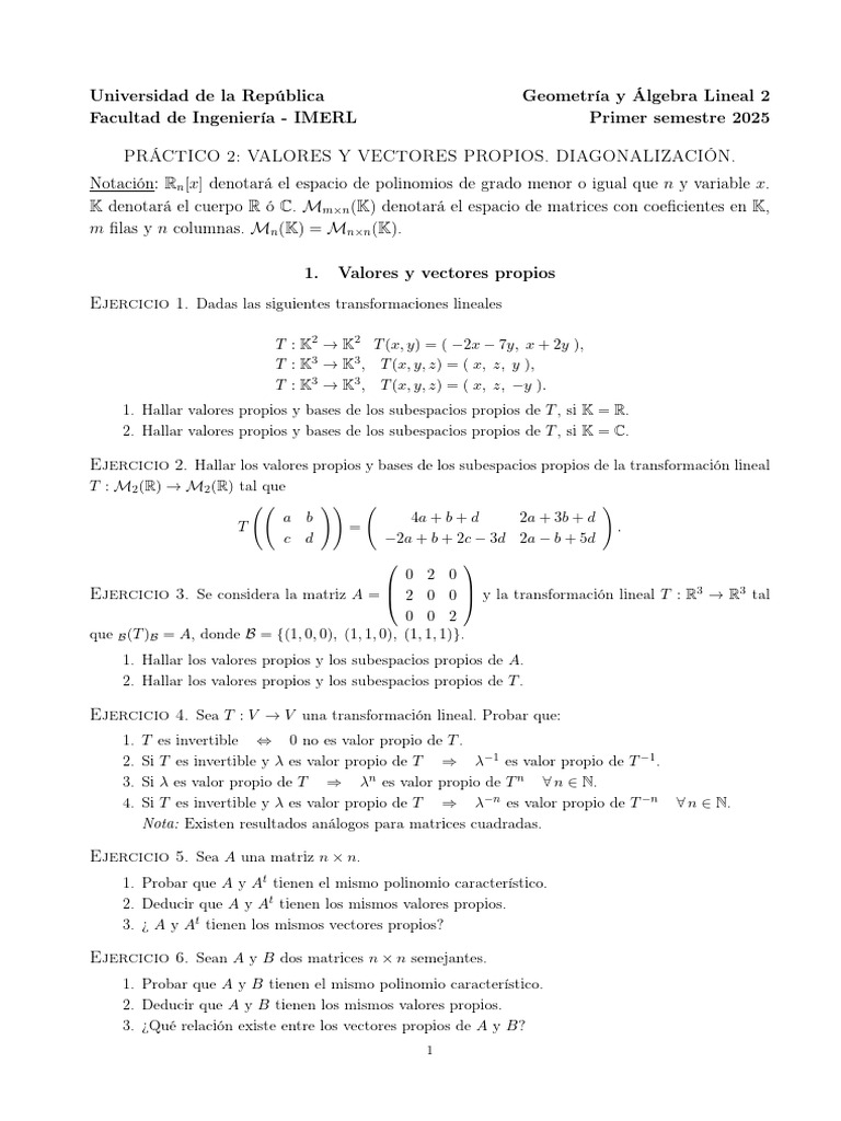 Practico 02 | PDF | Valores propios y vectores propios | Mapa lineal