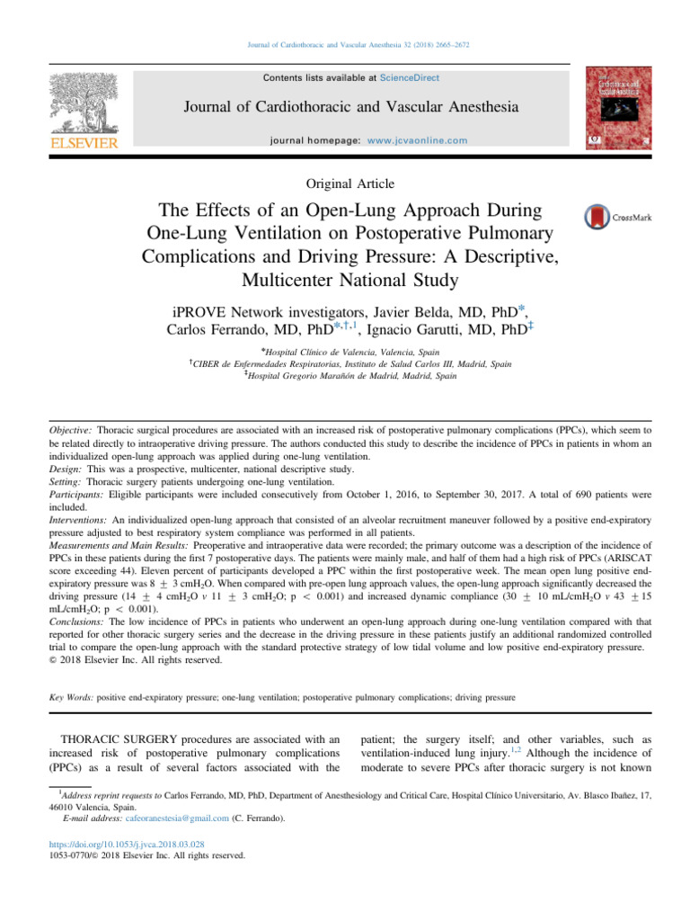 The Effects of An Open-Lung Approach During One-Lung Ventilation On ...