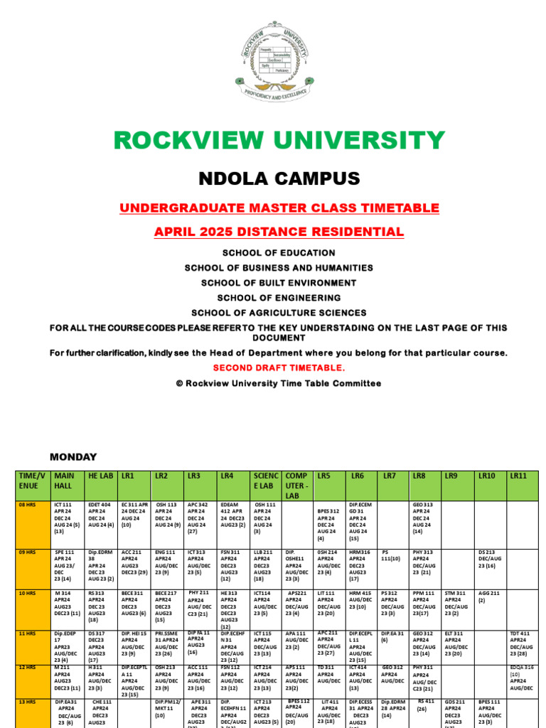 Rockview University April 2025 Timetable | PDF