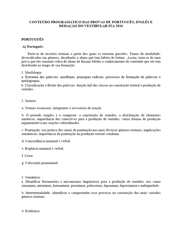 Ementa Portugues Ingles 2026 250425 211429 | PDF | Romantismo | Modernismo