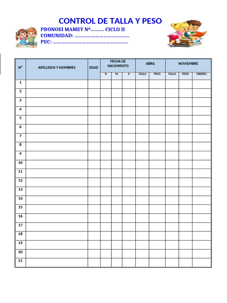 Control de Peso y Talla en Niños | PDF