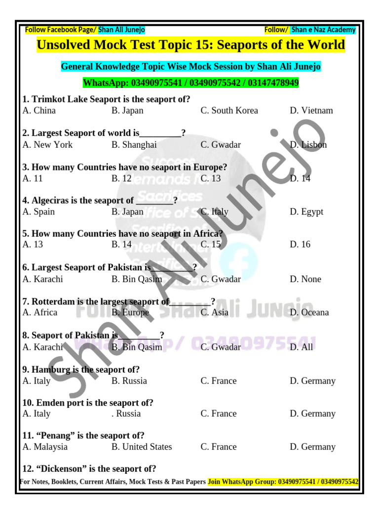 Seaports of the World Quiz | PDF | Port