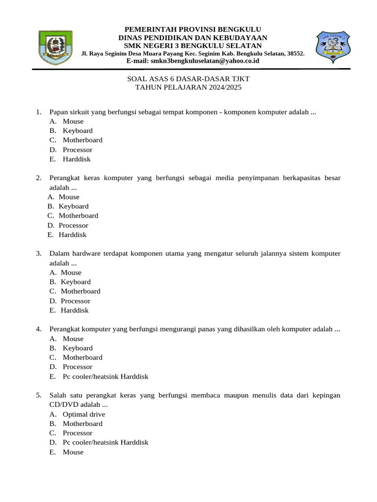 Soal Asas 6 Dasar Dasar TJKT | PDF