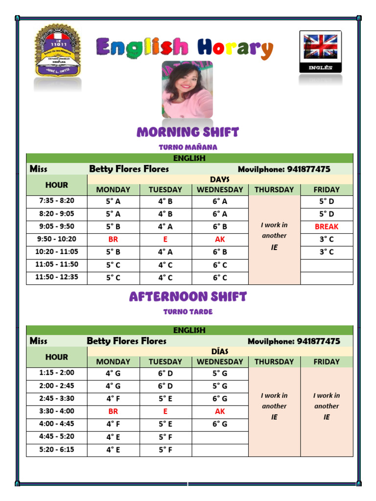 Afternoon Shift Schedule | PDF
