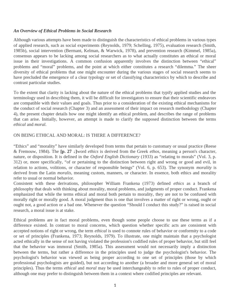 An Overview of Ethical Problems in Social Research | PDF | Morality ...