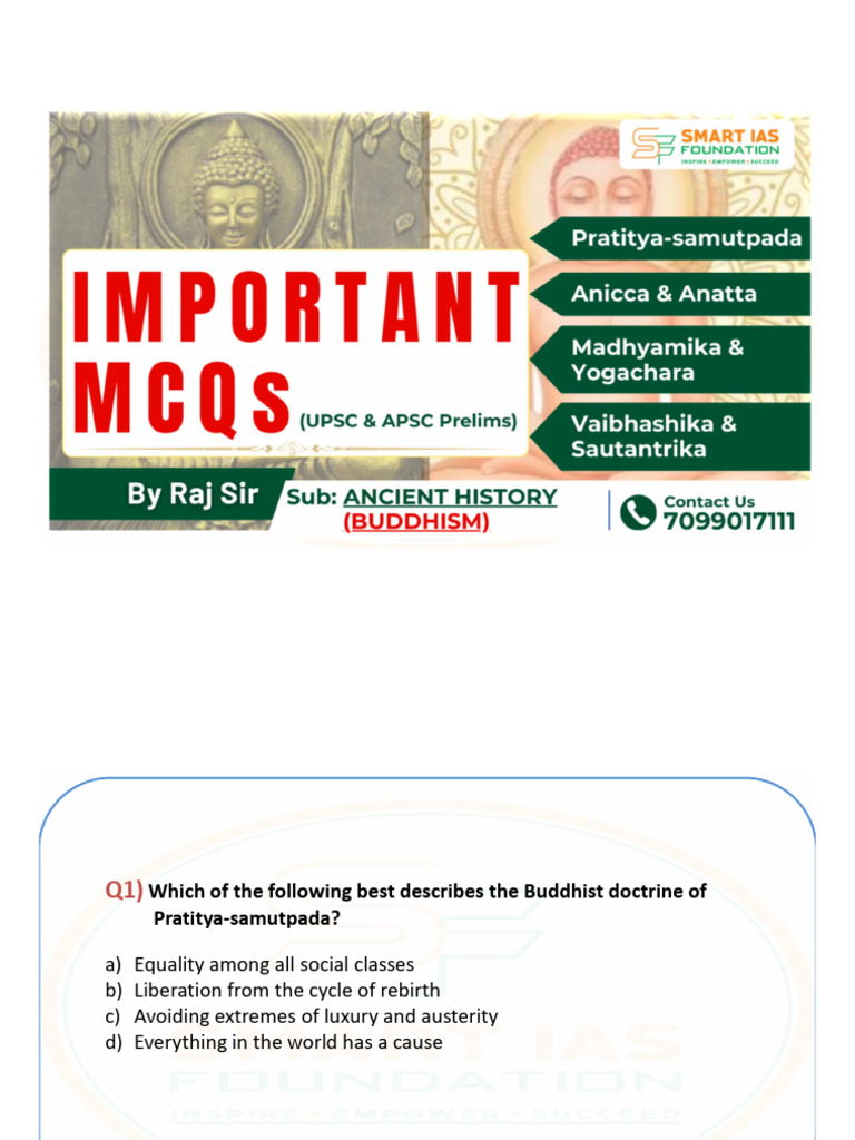 Important Buddhism MCQS Set 1 - Smart Ias | PDF | Ātman (Hinduism ...