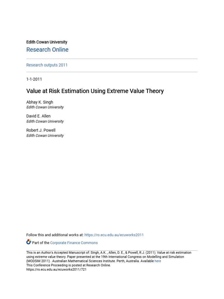 Value at Risk Estimation Using Extreme Value Theory | PDF | Value At Risk | P Value