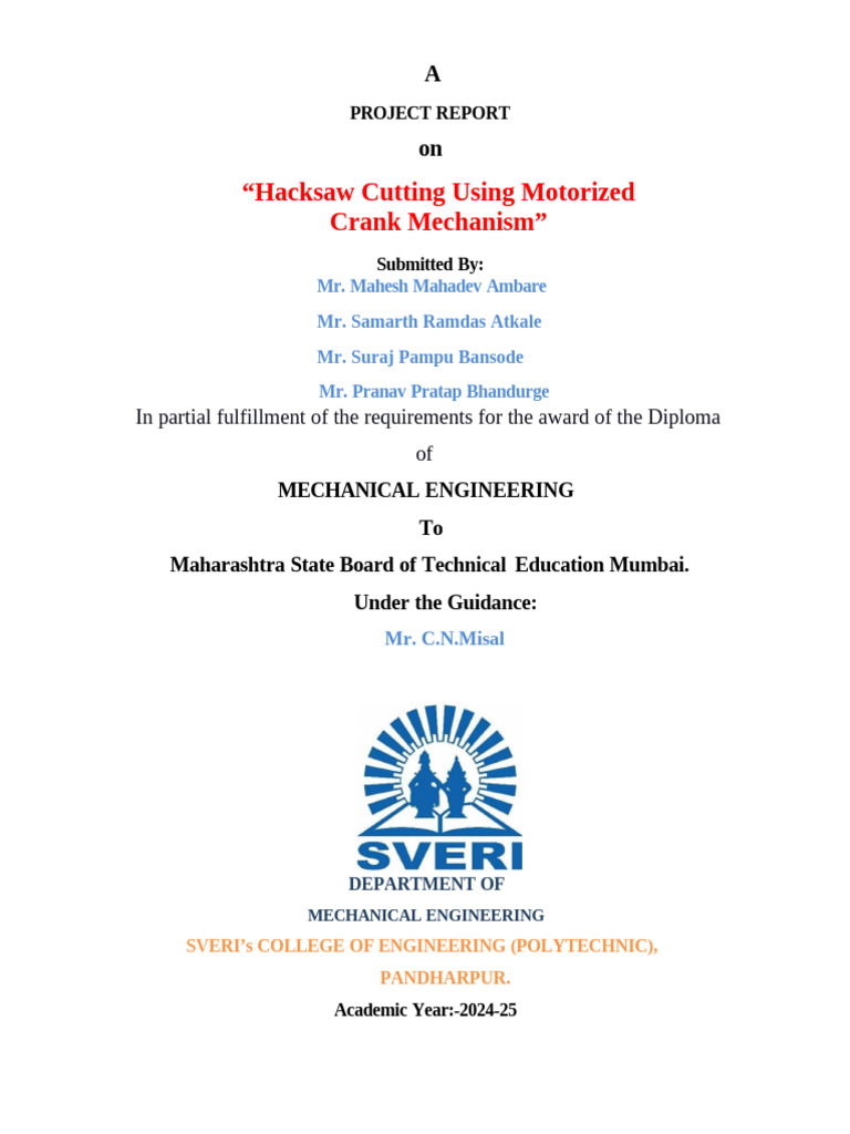 Motorized Hacksaw Cutting Mechanism | PDF | Machining | Drilling