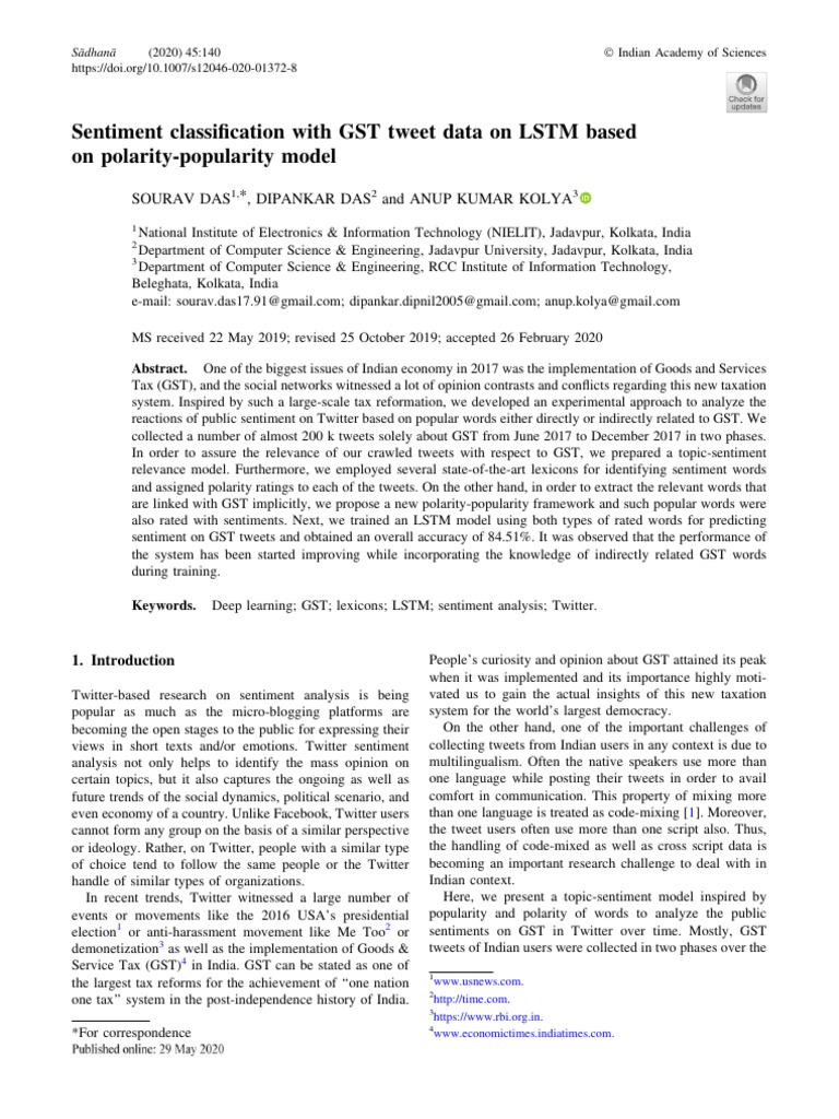 4) Sentiment Classification With GST Tweet Data On LSTM Based | PDF | Cognitive Science | Learning