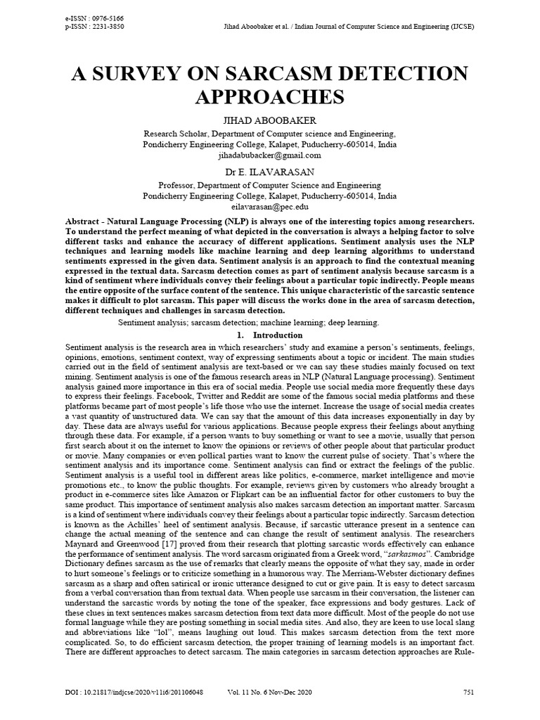 8)A SURVEY ON SARCASM DETECTION | PDF | Deep Learning | Machine Learning