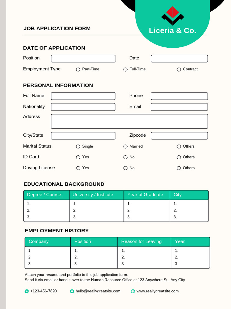 Job Application Form Template | PDF