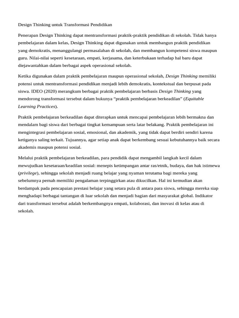 Design Thinking Untuk Transformasi Pendidikan | PDF