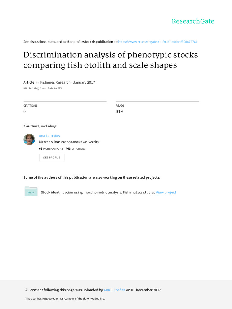 Ibañez etal 2017 Discrimination analysis stocks fish Otolith and Scales shapes | PDF | Morphometrics