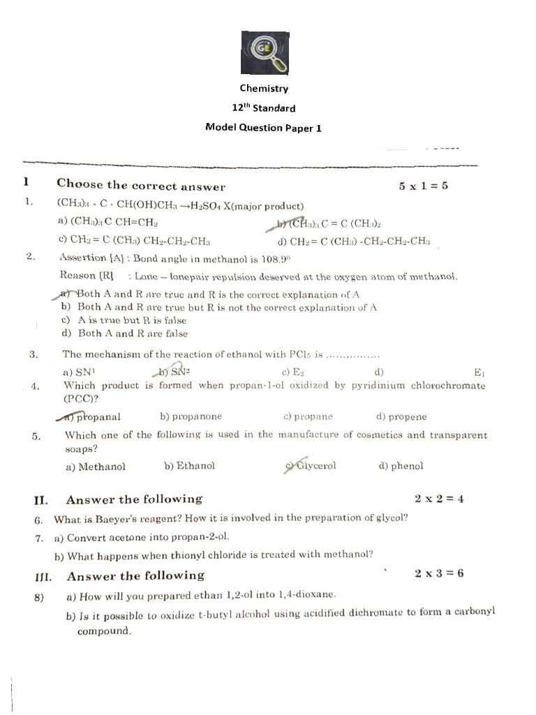 Chemistry-Model Question Paper 1 2022 - Governmentexams - Co.in | PDF
